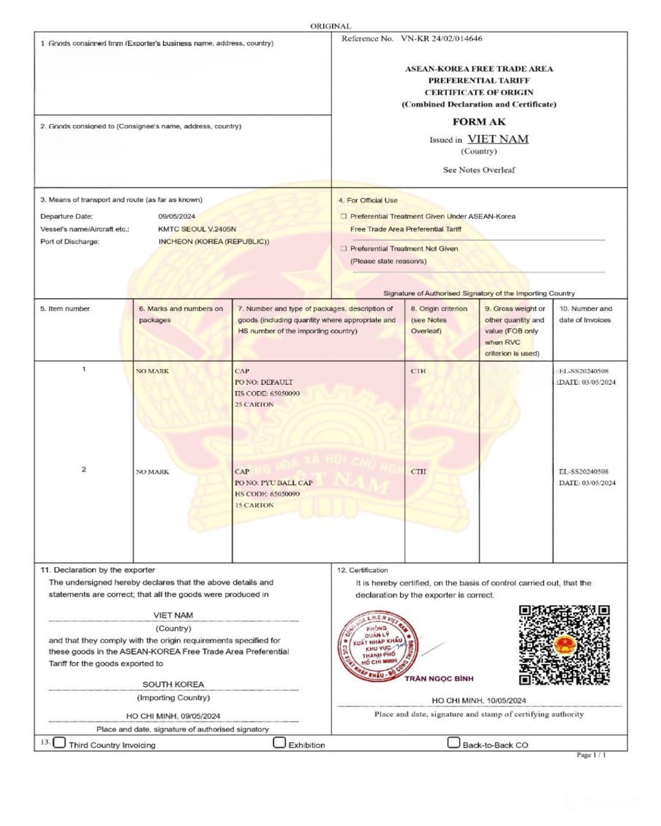 DỊCH VỤ XIN GIẤY CHỨNG NHẬN C/O 5 Sao